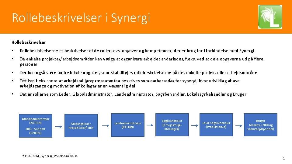 Rollebeskrivelser i Synergi Rollebeskrivelser Rollebeskrivelserne er ...