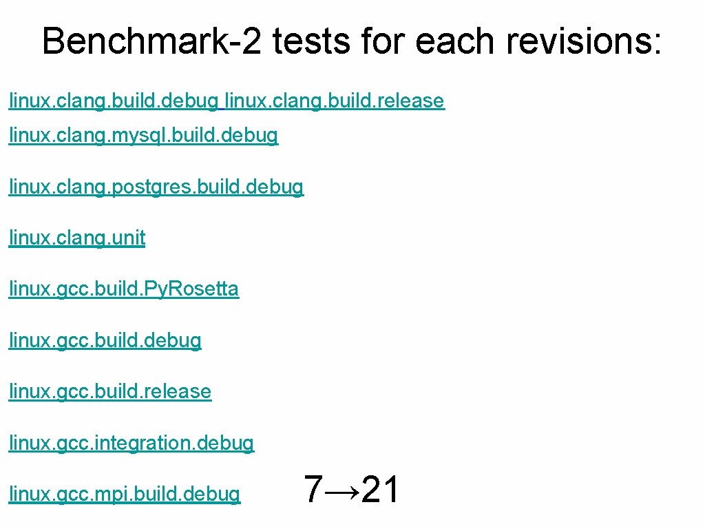 Benchmark 2 progress report and future directions Sergey
