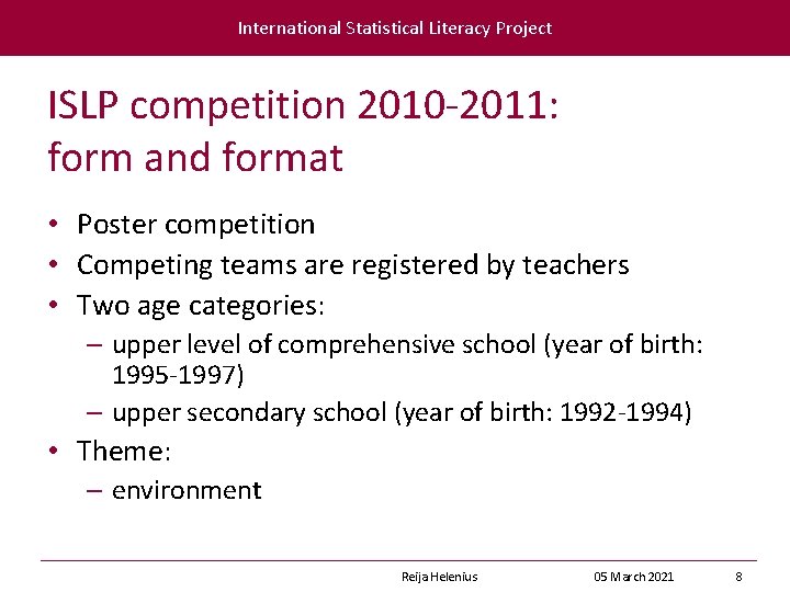 International Statistical Literacy Project ISLP Open Meeting 12