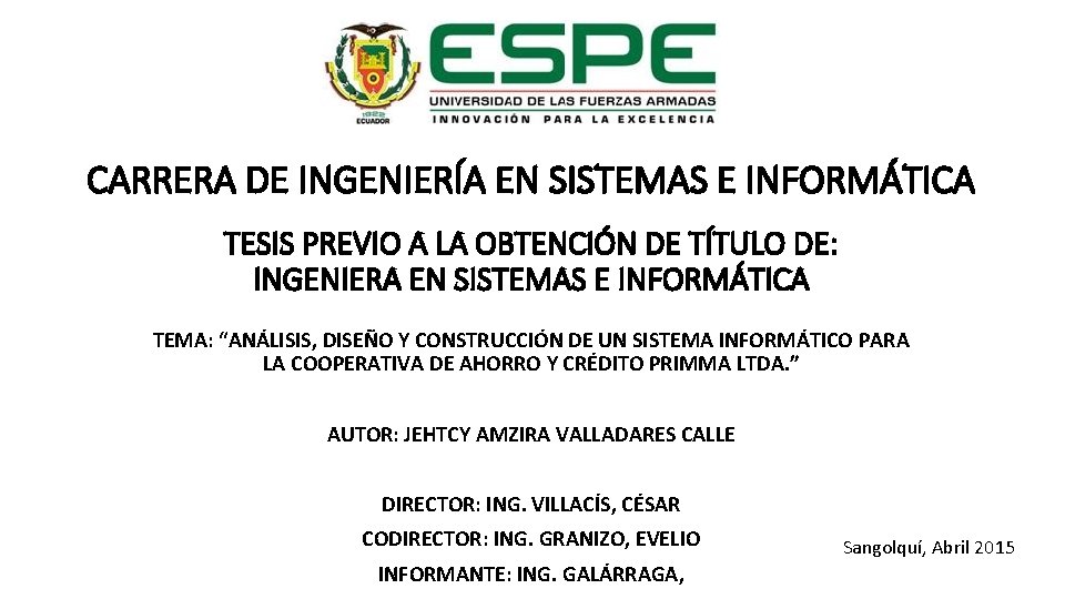 CARRERA DE INGENIERA EN SISTEMAS E INFORMTICA TESIS