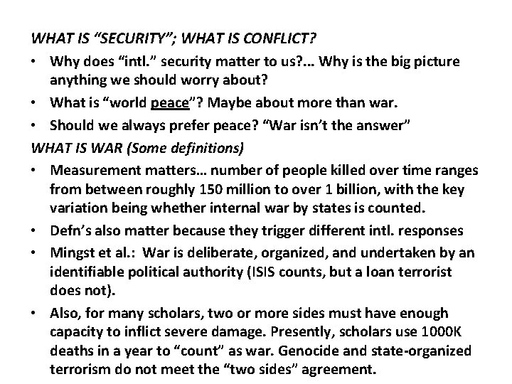 WHAT IS SECURITY WHAT IS CONFLICT Why does