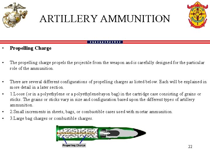 ARTILLERY AMMUNITION 1 ARTILLERY AMMUNITION Learning Objectives Classify