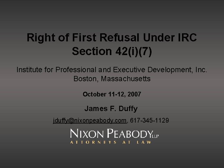 Right of First Refusal Under IRC Section 42i7