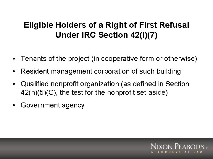Right of First Refusal Under IRC Section 42i7