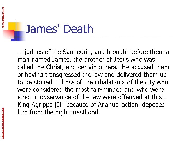 Abstracts of Powerpoint Talks The Letter of James