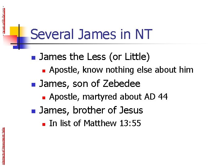 Abstracts of Powerpoint Talks The Letter of James