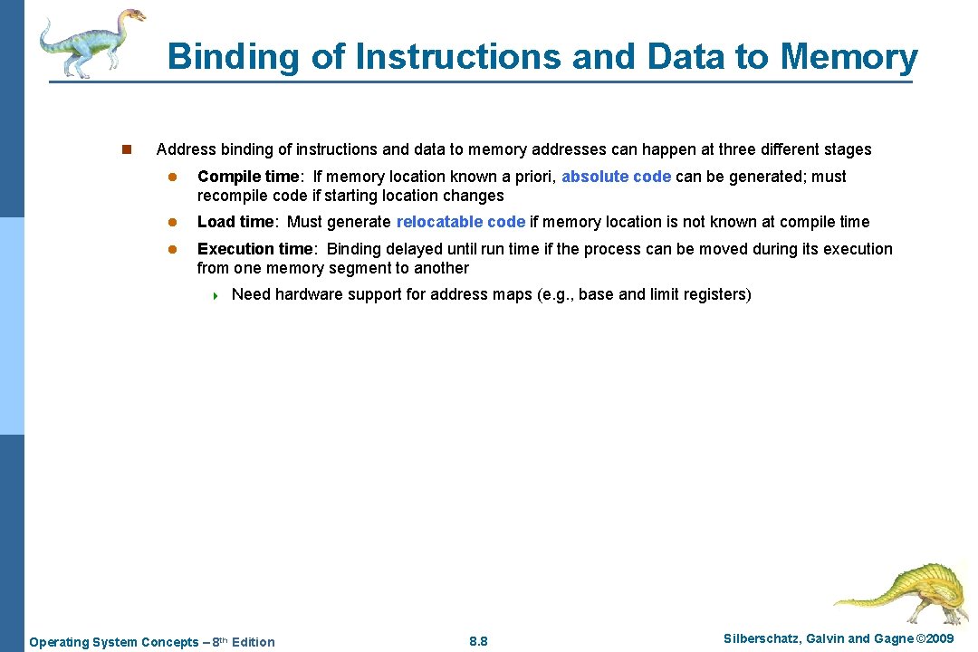 Chapter 8 Main Memory Operating System Concepts 8