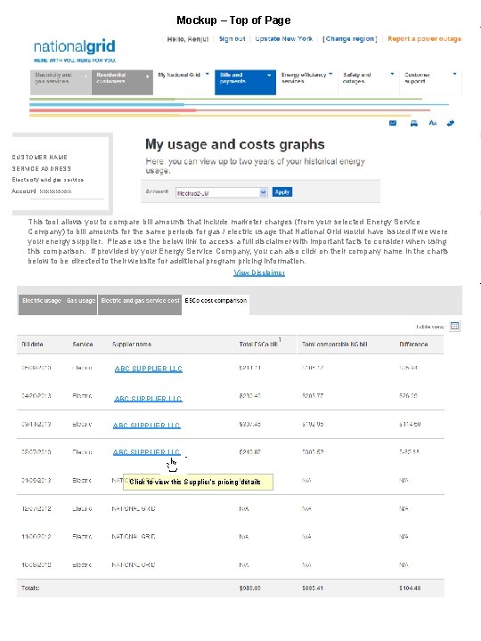 Mockup Top of Page CUSTOMER NAME SERVICE ADDRESS