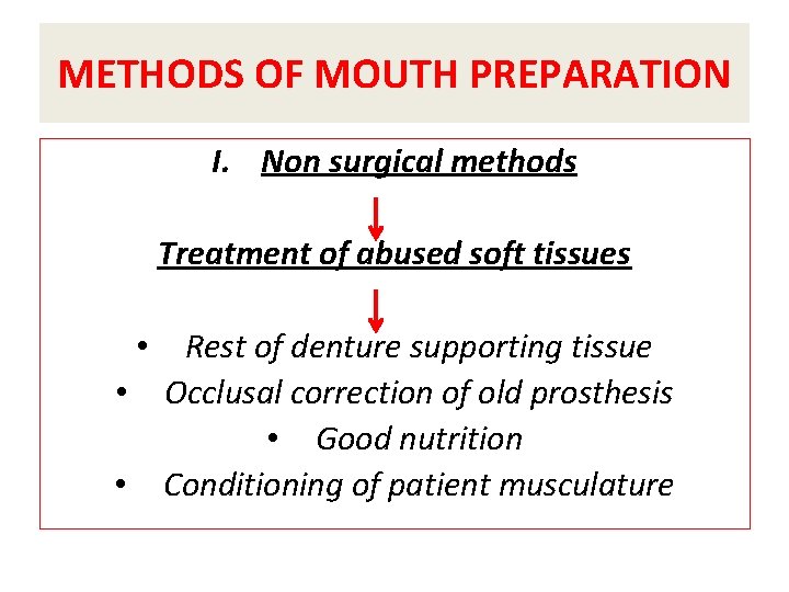 PRE PROSTHETIC PREPARATION OF THE DENTURE FOUNDATION METHODS