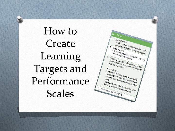 How to Create Learning Targets and Performance Scales