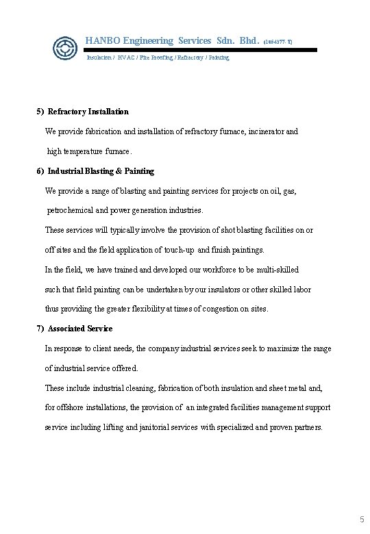 Company Profile HANBO Engineering Services Sdn Bhd Office