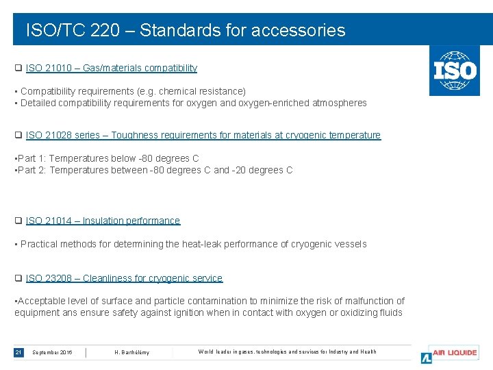 ISO and EIGA standards for cryogenic vessels and