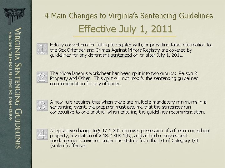 Whats New 2011 Virginias Sentencing Guidelines 4 Main