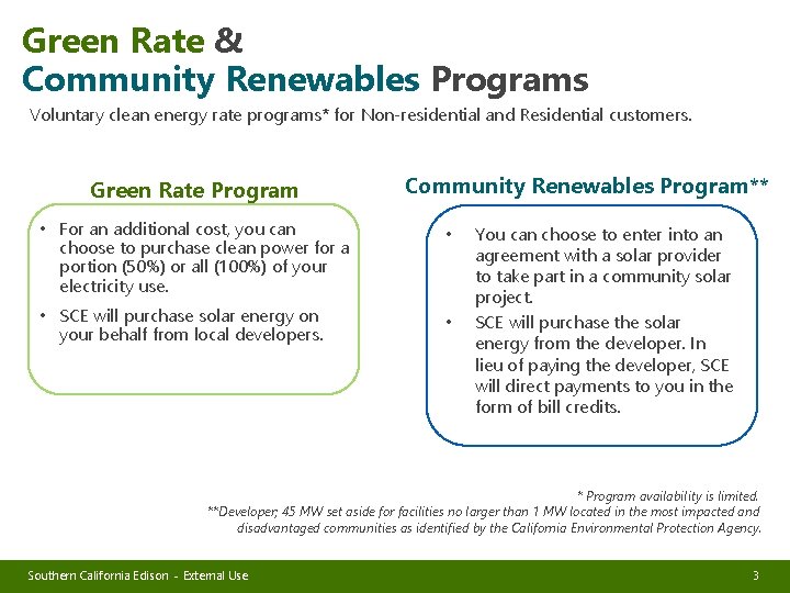 SCE Green Rate and Community Renewables Programs 2016