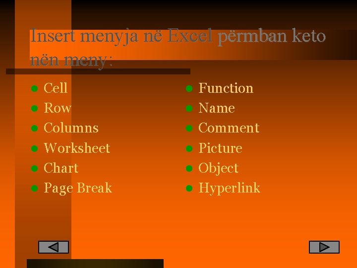 Insert menyja n Excel prmban keto nn meny