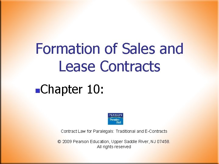 Formation of Sales and Lease Contracts n Chapter