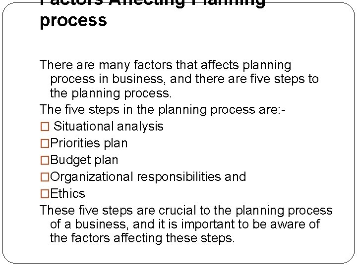 PLANNING SPORTS FACILITIES Planning Process Factors Affecting Planning