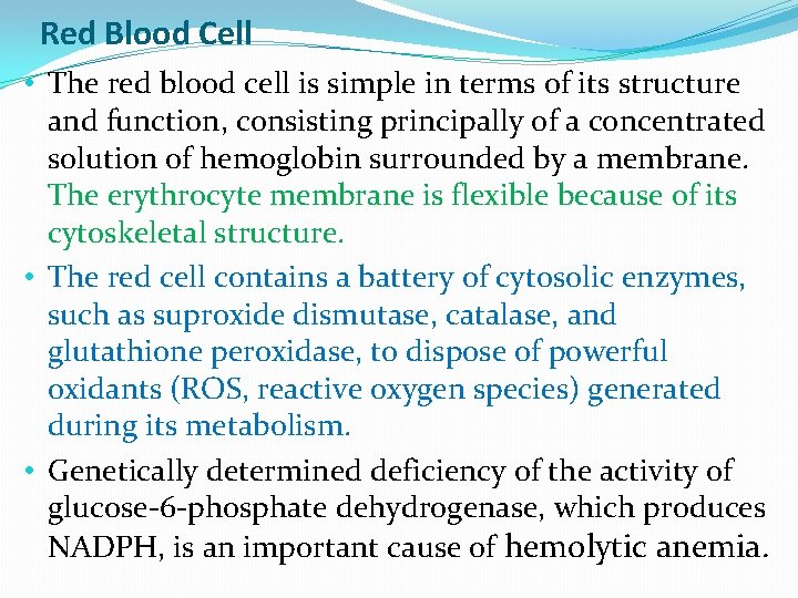 Metabolism of Red Blood Cell Membrane Stability Prof