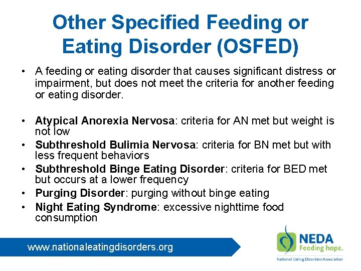 Eating Disorders 101 www National Eating Disorders org