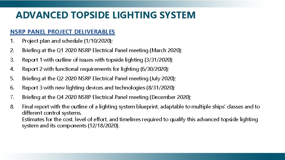 NSRP 2020 Panel Project Advanced Topside Lighting System