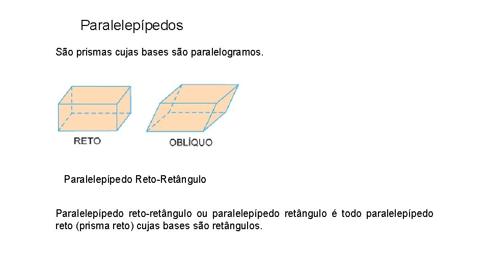 CASOS PARTICULARES DE PRISMAS PARALELEPIPEDO E CUBO Paraleleppedos