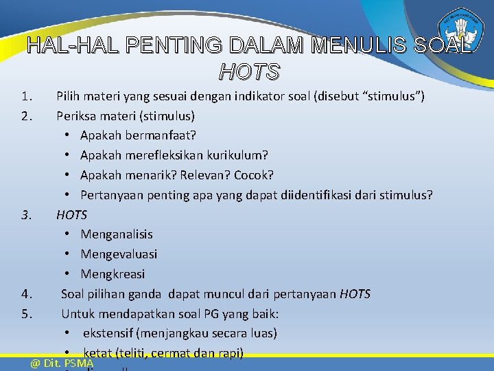Panduan Penyusunan Soal Higher Order Thinking Skills HOTS