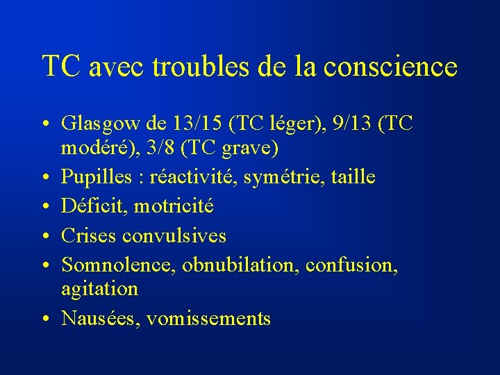 Les traumatismes craniens Les diffrents types de lsions