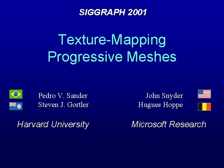 SIGGRAPH 2001 TextureMapping Progressive Meshes Pedro V Sander