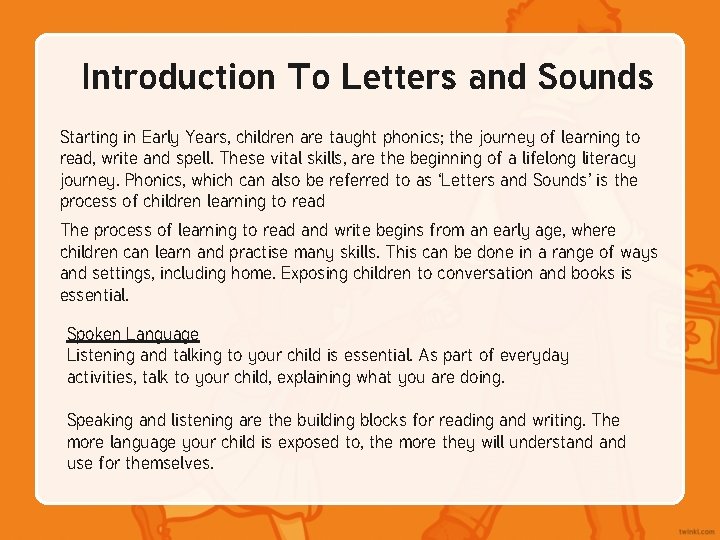 Introduction To Letters and Sounds Starting in Early