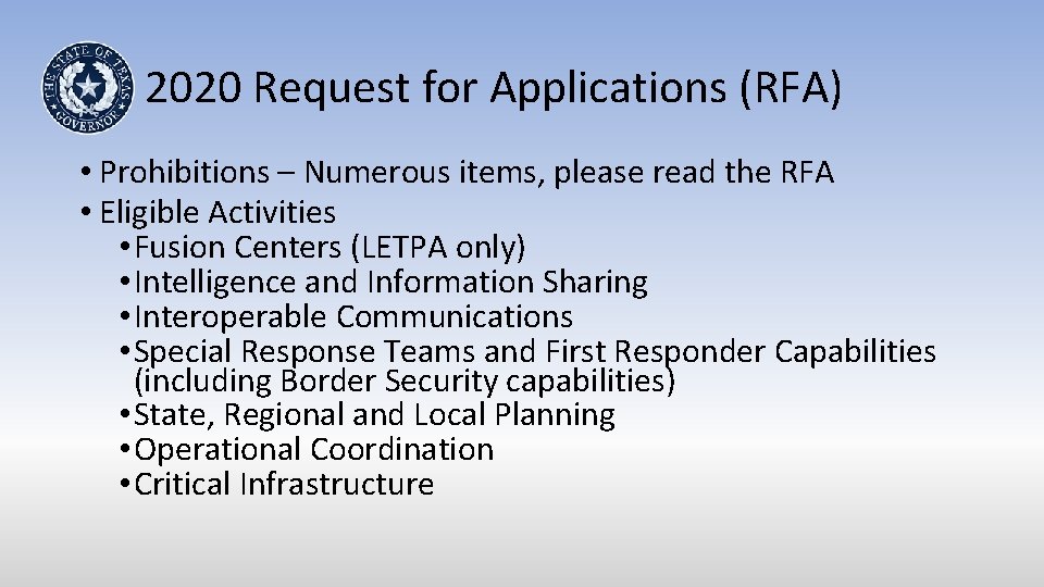 2020 Application Development Workshop State Homeland Security Program