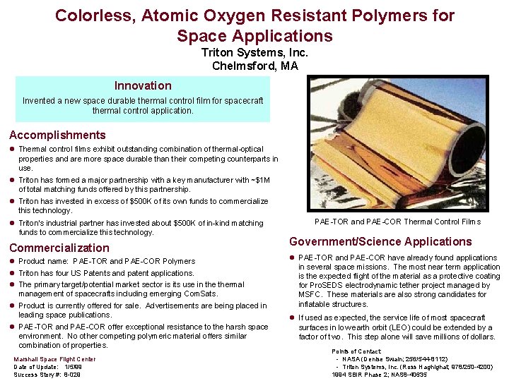Colorless Atomic Oxygen Resistant Polymers for Space Applications