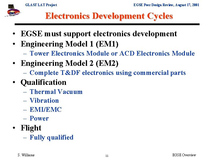 GLAST LAT Project EGSE Peer Design Review August