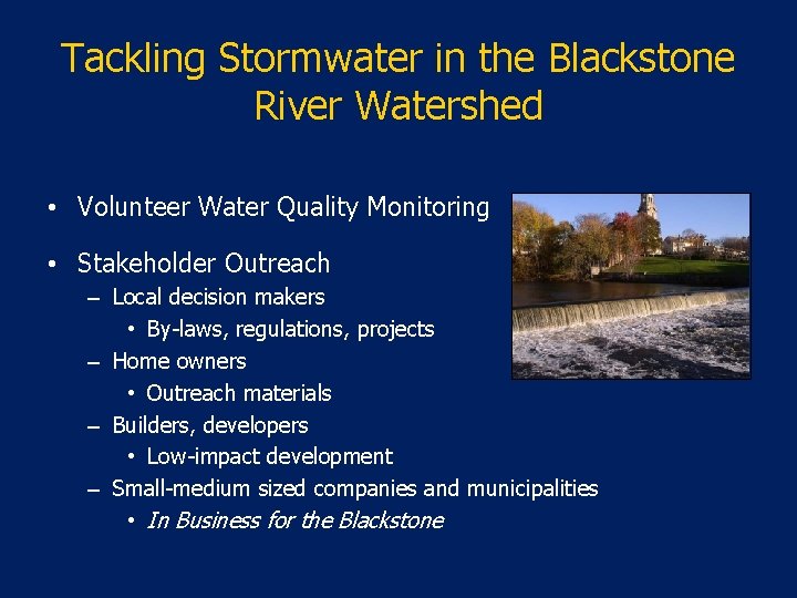 The Blackstone Clean by 2015 The Blackstone River