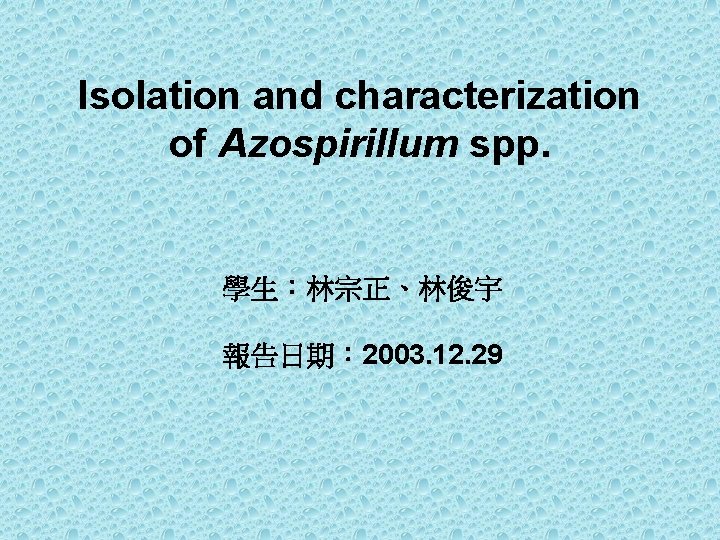 Isolation and characterization of Azospirillum spp 2003 12