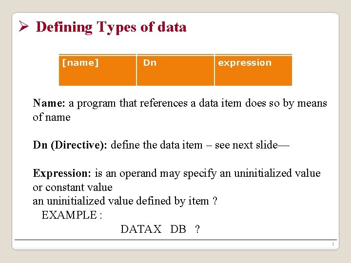Defining Types of data name Dn Dn expression