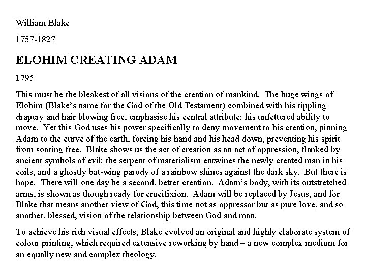 William Blake 1757 1827 Elohim creating Adam 1795