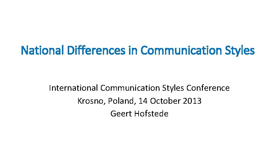 National Differences in Communication Styles International ...