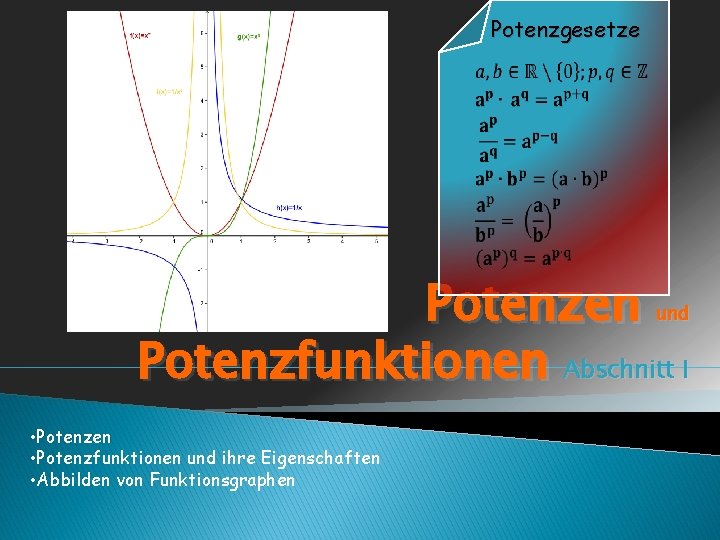 Potenzgesetze Potenzen Potenzfunktionen Abschnitt I und Potenzen ...