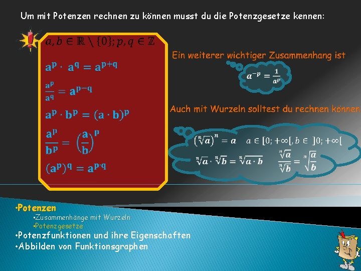 Potenzgesetze Potenzen Potenzfunktionen Abschnitt I und Potenzen ...