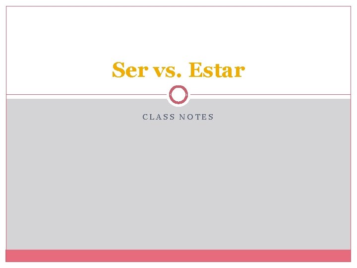 Ser vs Estar CLASS NOTES Ser and Estar