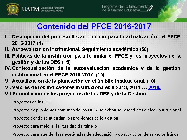 Principales lineamientos para la formulacin del PFCE 2016