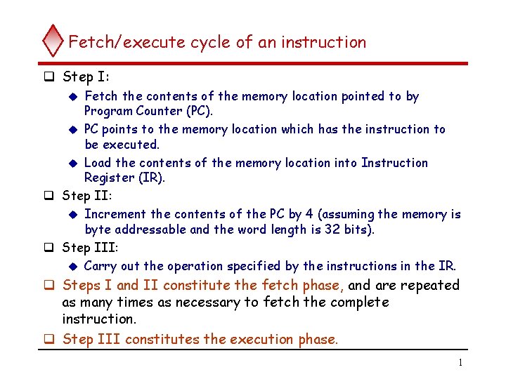 Lecture 3Part 1 Topics covered CPU Architecture Fetchexecute