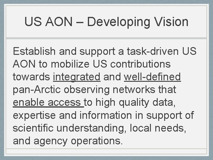 The US Arctic Observing Network Office A first