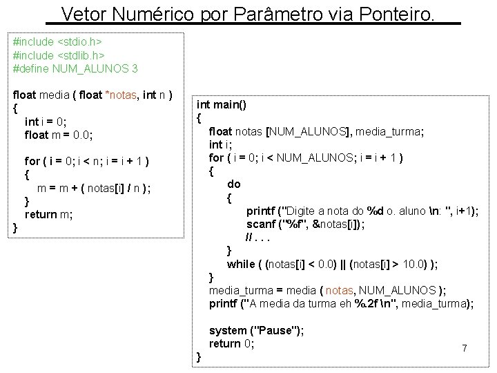 Fundamentos de Programao 1 Linguagem C Vetor numrico