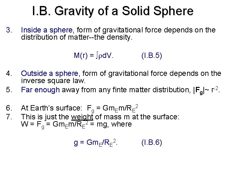 I B Gravity of a Solid Sphere 1
