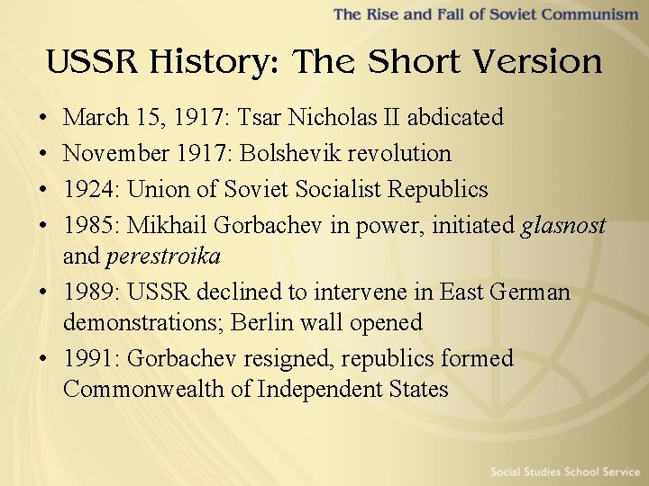 The Rise and Fall of Soviet Communism Essential