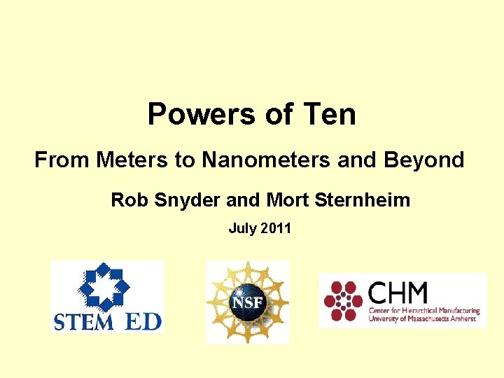 Powers of Ten From Meters to Nanometers and