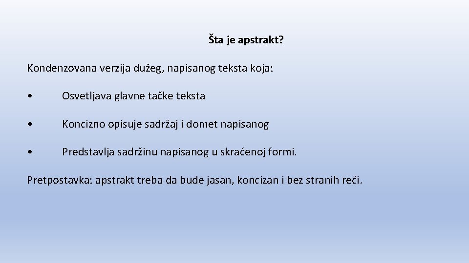 Za pisanje boljeg apstrakta Predavanje 1 12 2020