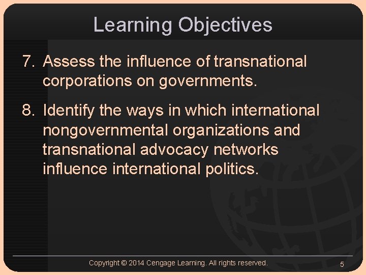 Chapter 7 International Organizations and Transnational Actors Learning