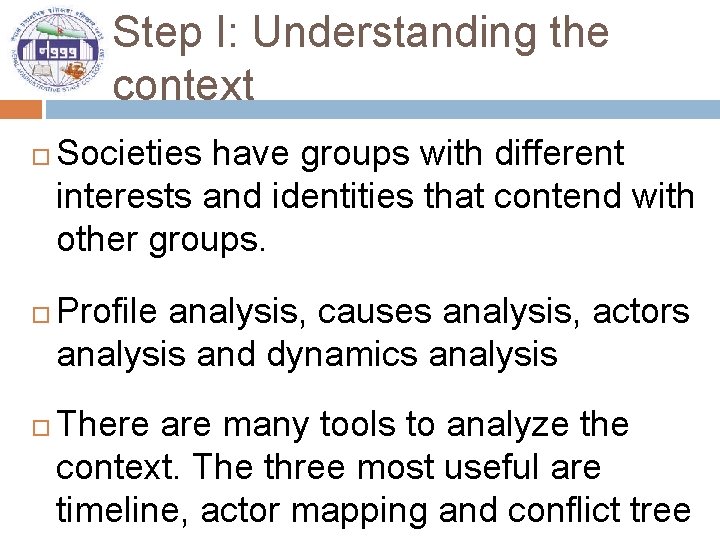 CONFLICT SENSITIVITY APPROACH Definition of conflict Wasmuth 1996